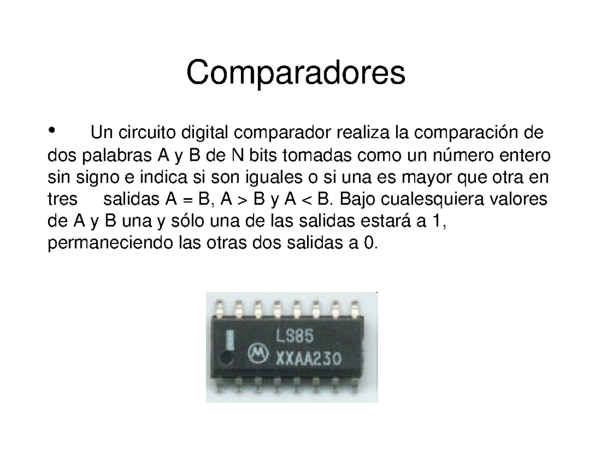 Comparador de 2 Bits: Circuito Digital y Ejemplo Prácticos - Studocu