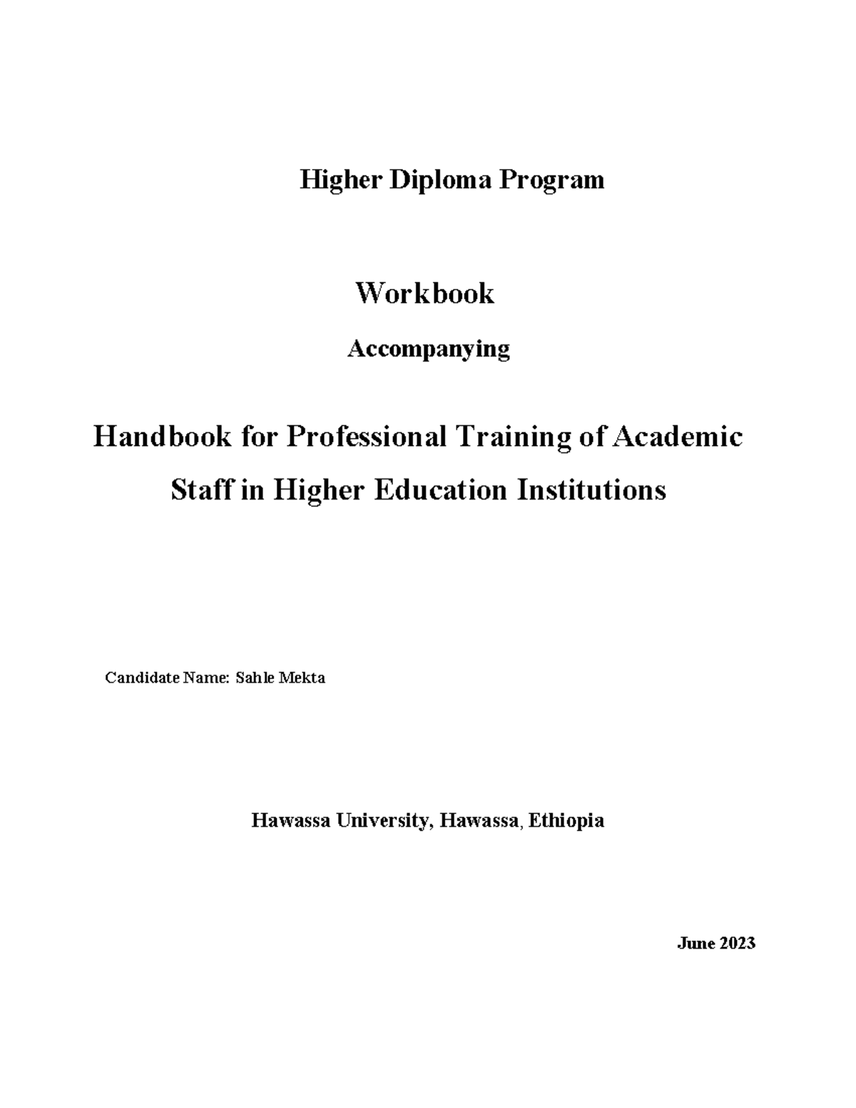 HDP 2023: Workbook for Professional Training in Higher Education - Studocu