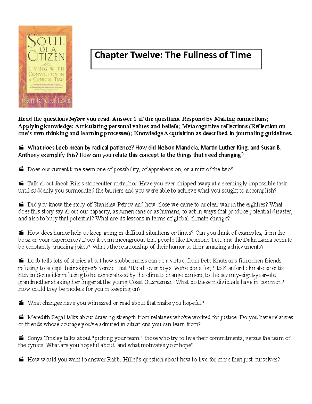 Soul of a Citizen Chapter 12 questions - Read the questions before you ...