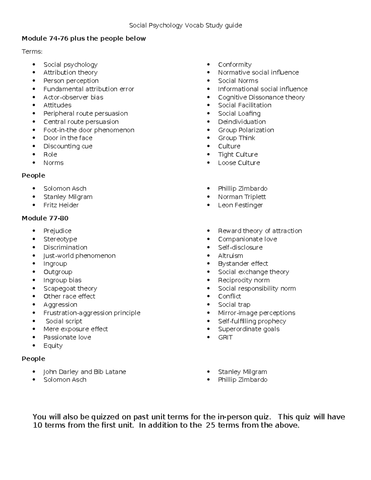 Social Psychology Vocab Study Guide for Quiz (Module) - Studocu