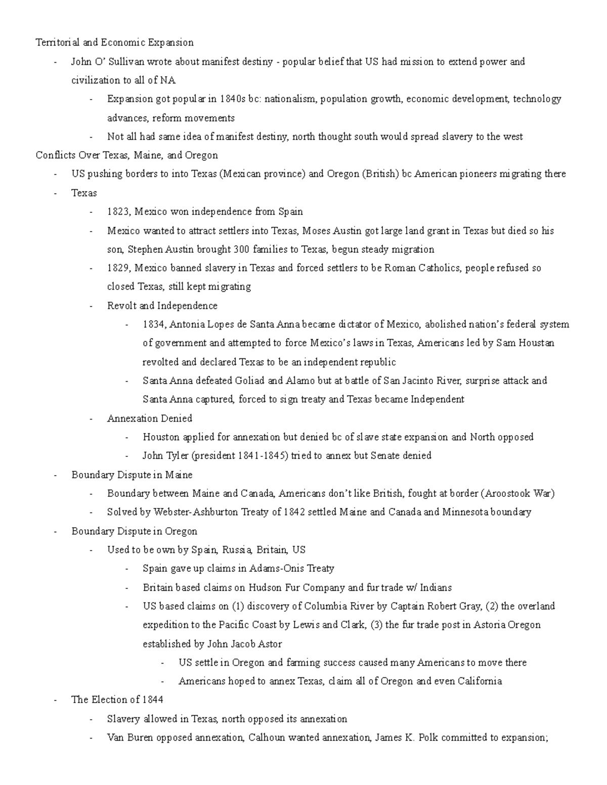 APUSH Chapter 12: Territorial Expansion and the Road to War - Studocu