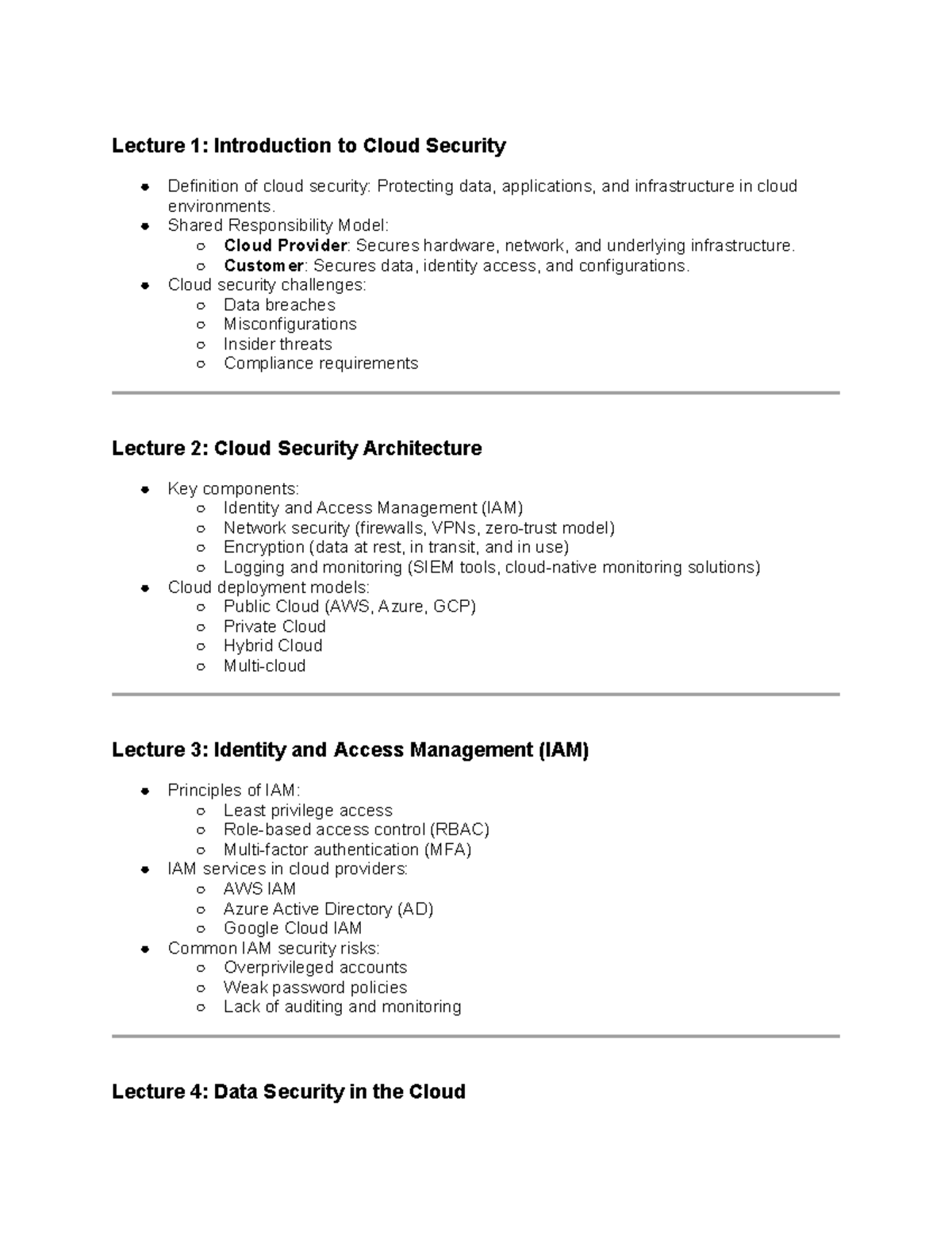 CLOUD 101: Comprehensive Lecture Notes on Cloud Security Concepts - Studocu