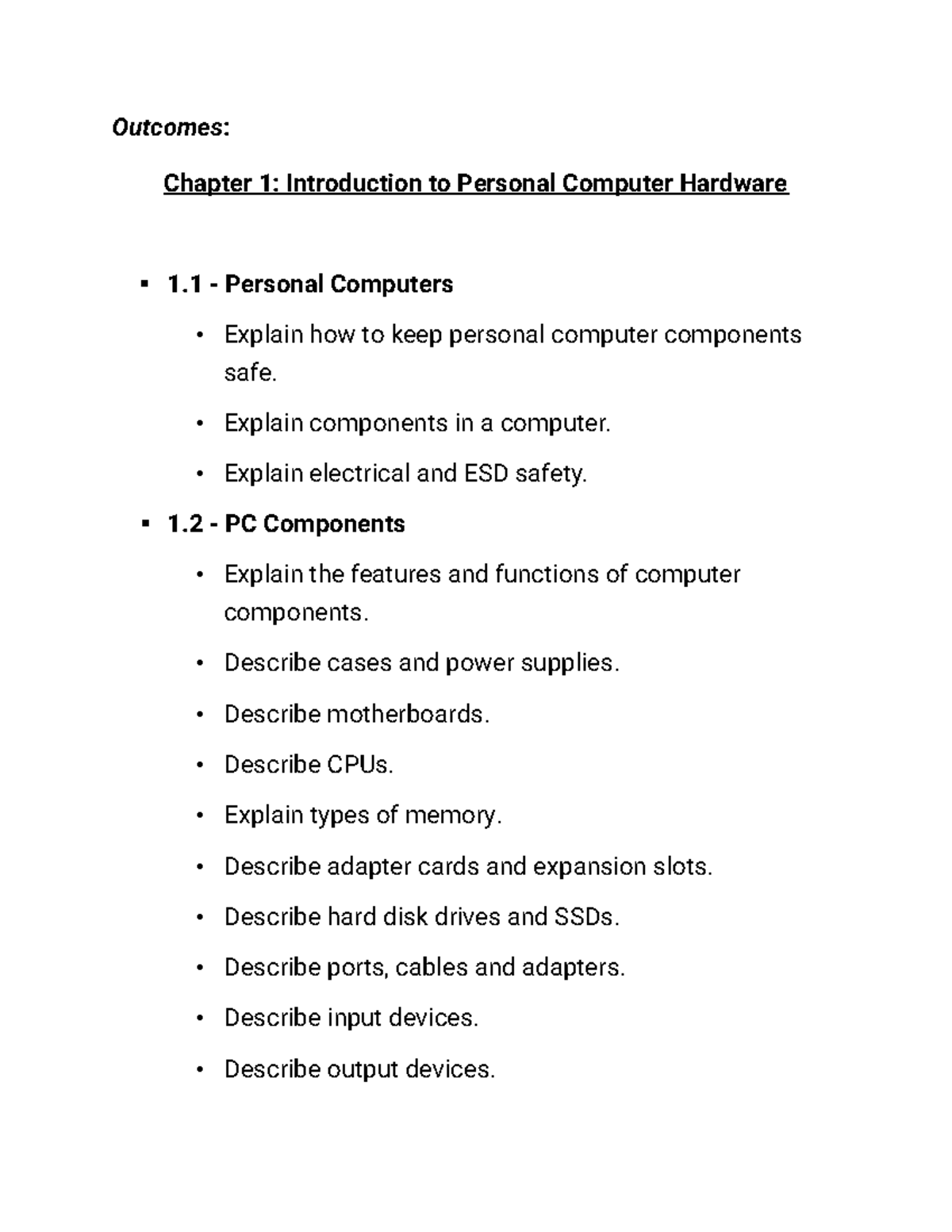 Chapter 01 Study Guide: Intro to PC Hardware & Safety (Revised 2025 ...