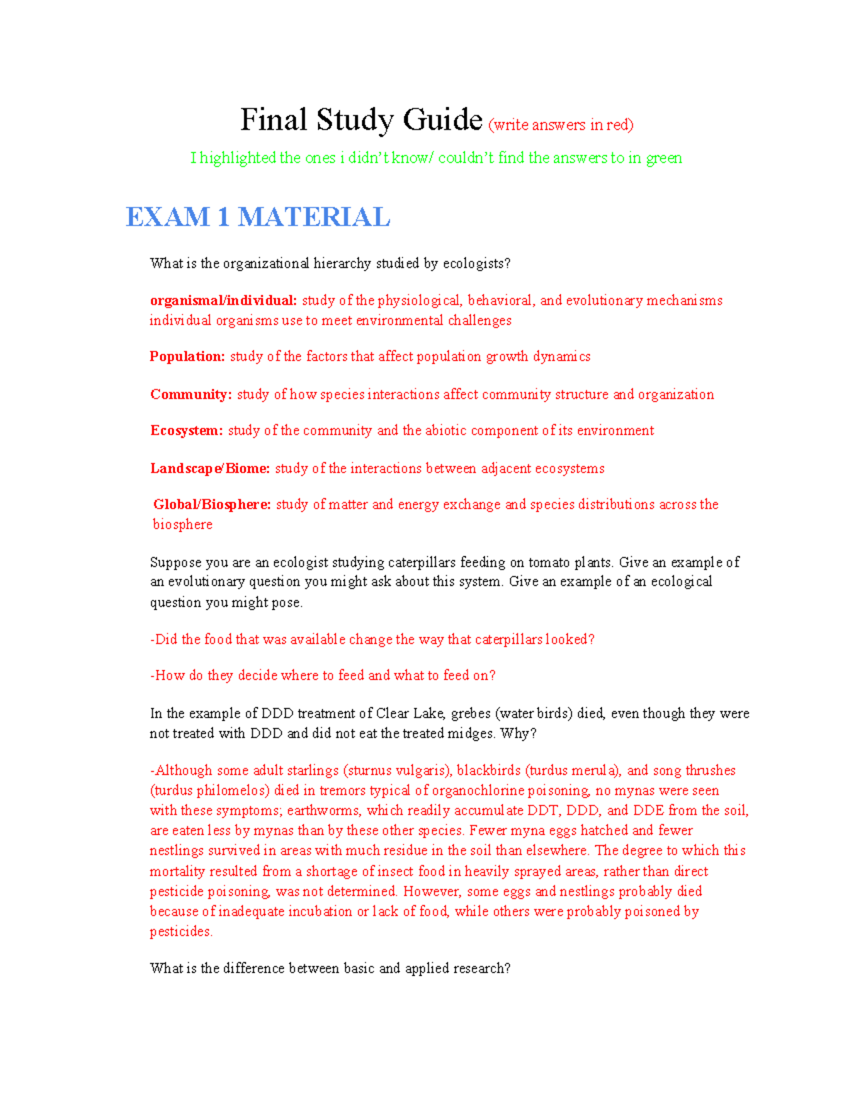 BSC 201 Final Exam Study Guide: Key Concepts and Definitions - Studocu