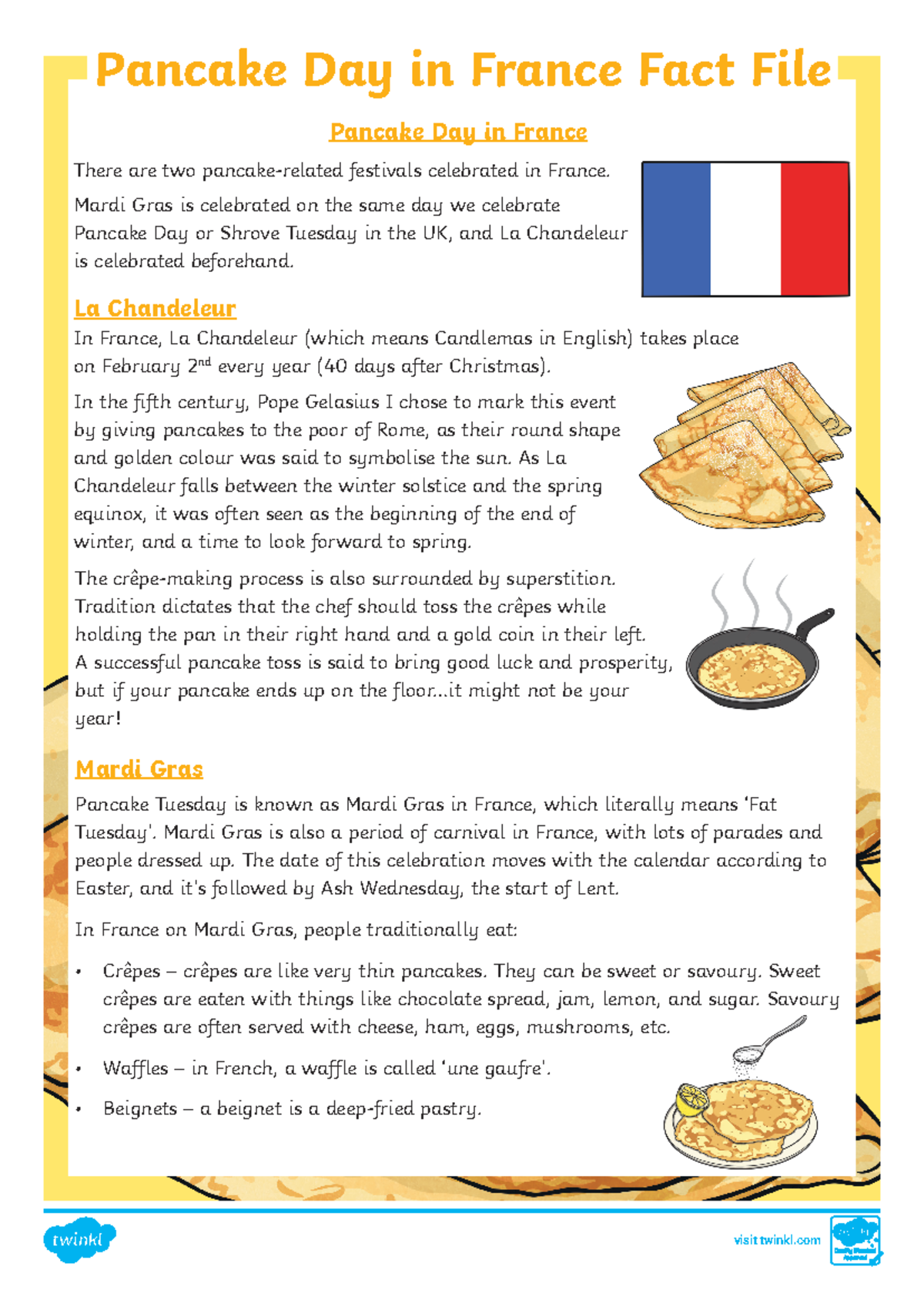 Pancacke Day in France - Francés - Pancake Day in France Fact File ...