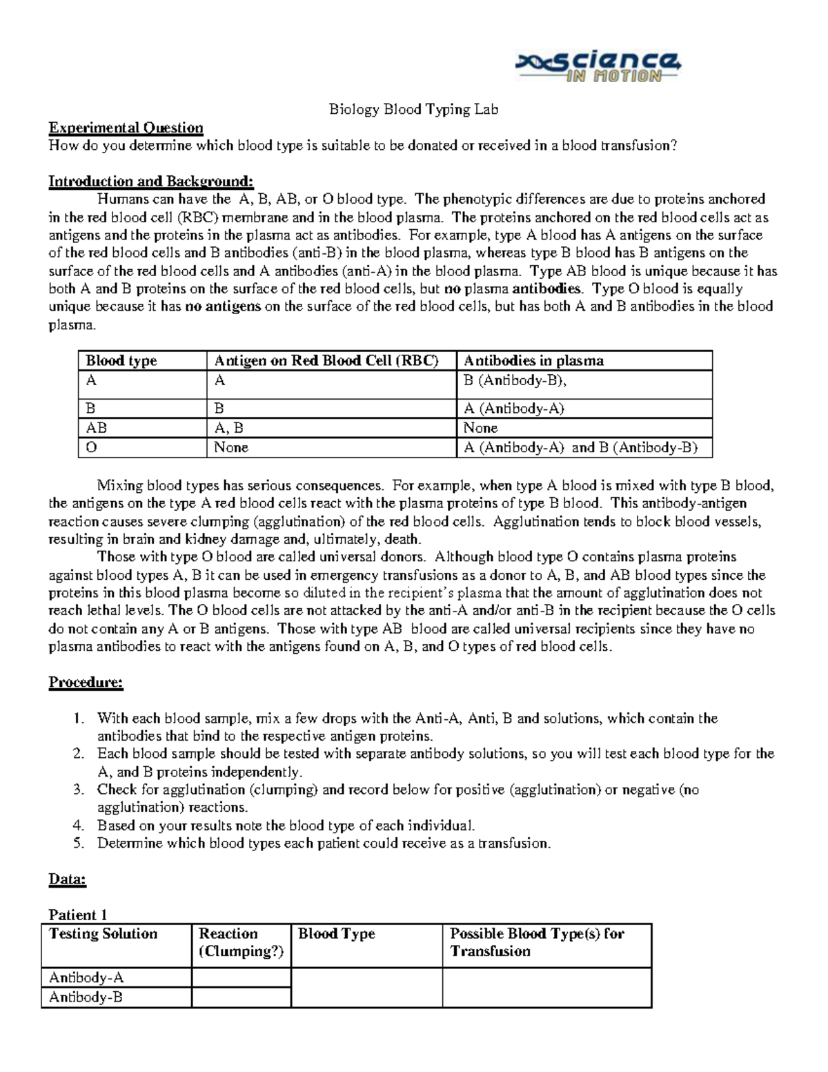 Blood Typing Lab - Experimental Questions and Procedures - Studocu