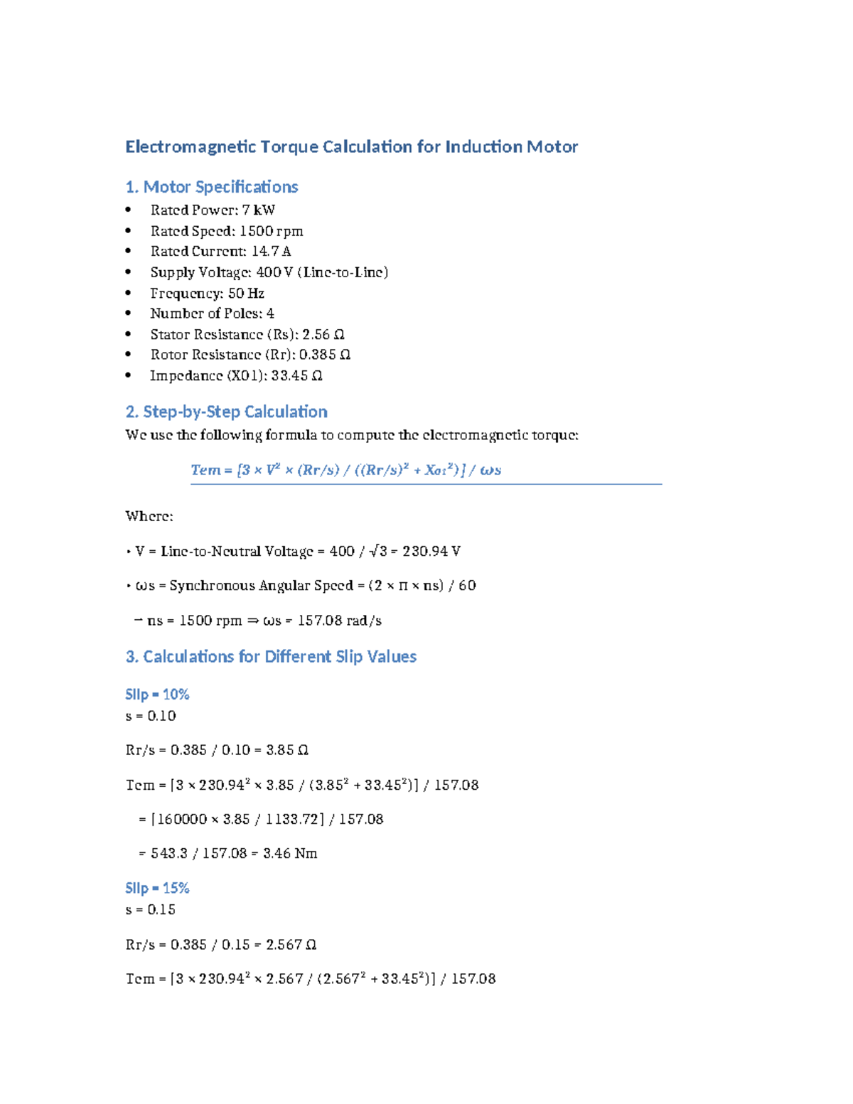 Electromagnetic Torque Calculation for Induction Motor (EMT 101) - Studocu