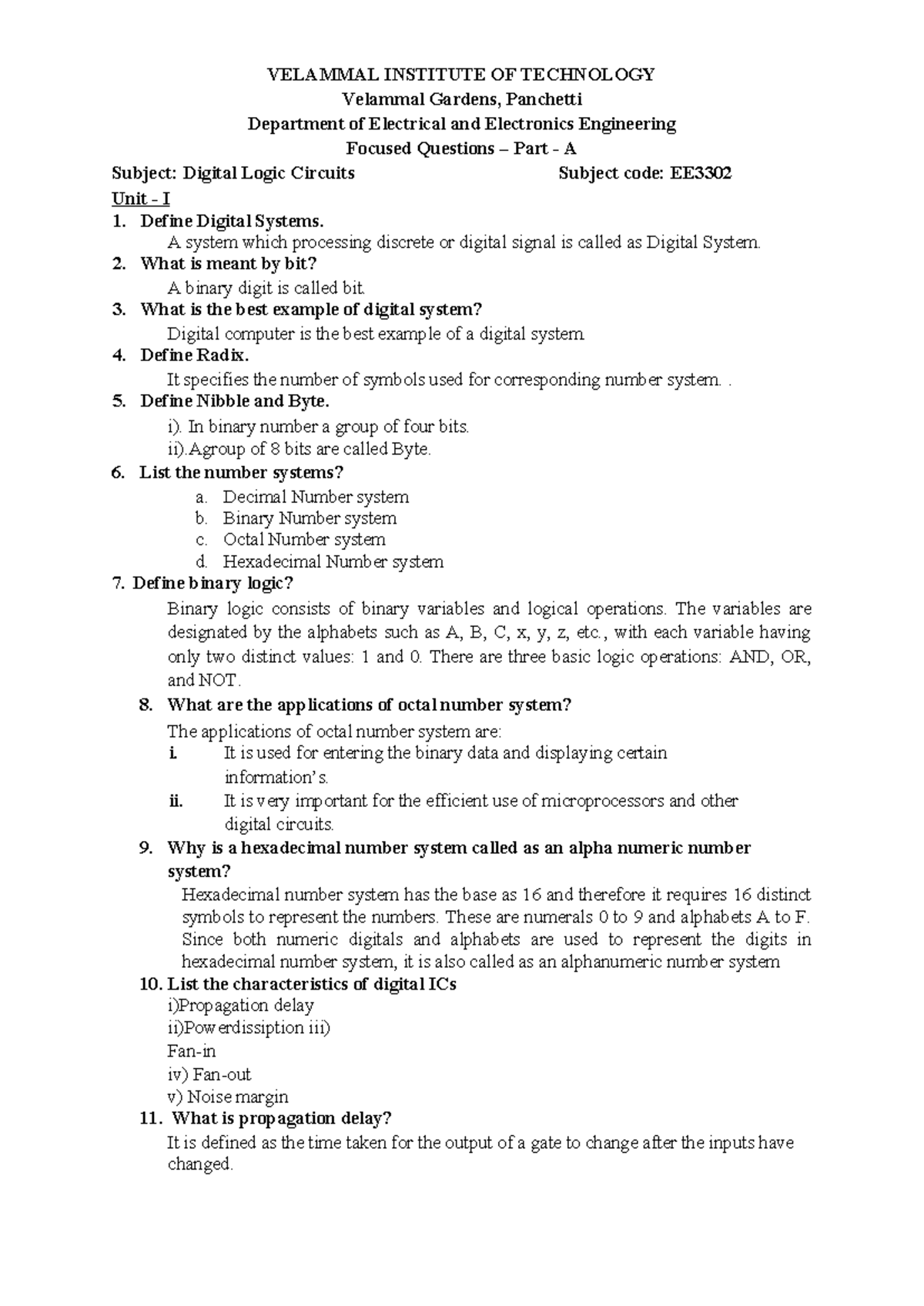 Dlc Focused Questions Part A Ee3302 Digital Logic Circuits Studocu