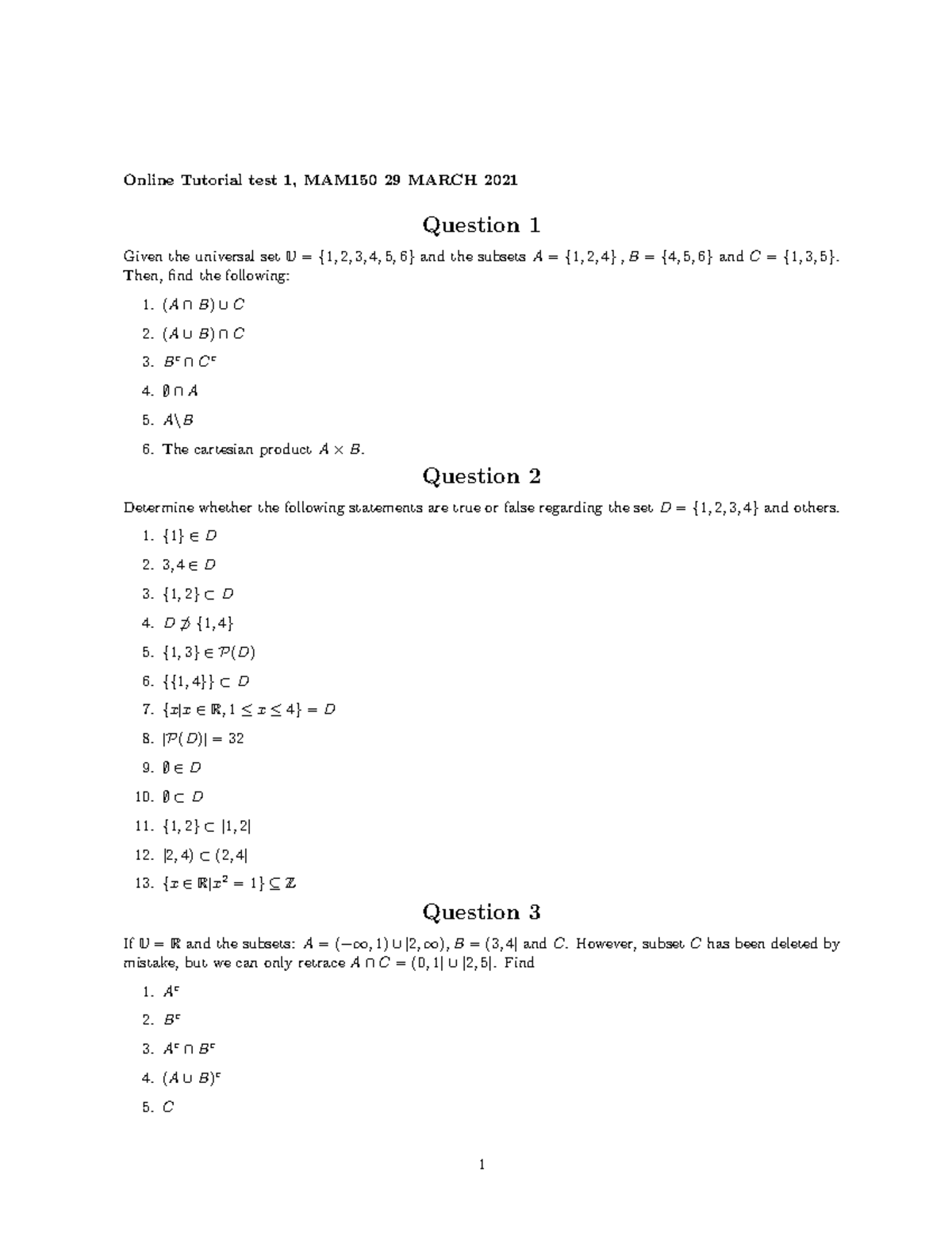 MAM 150 Online Tutorial #1 Review & Solutions - March 29, 2021 - Studocu