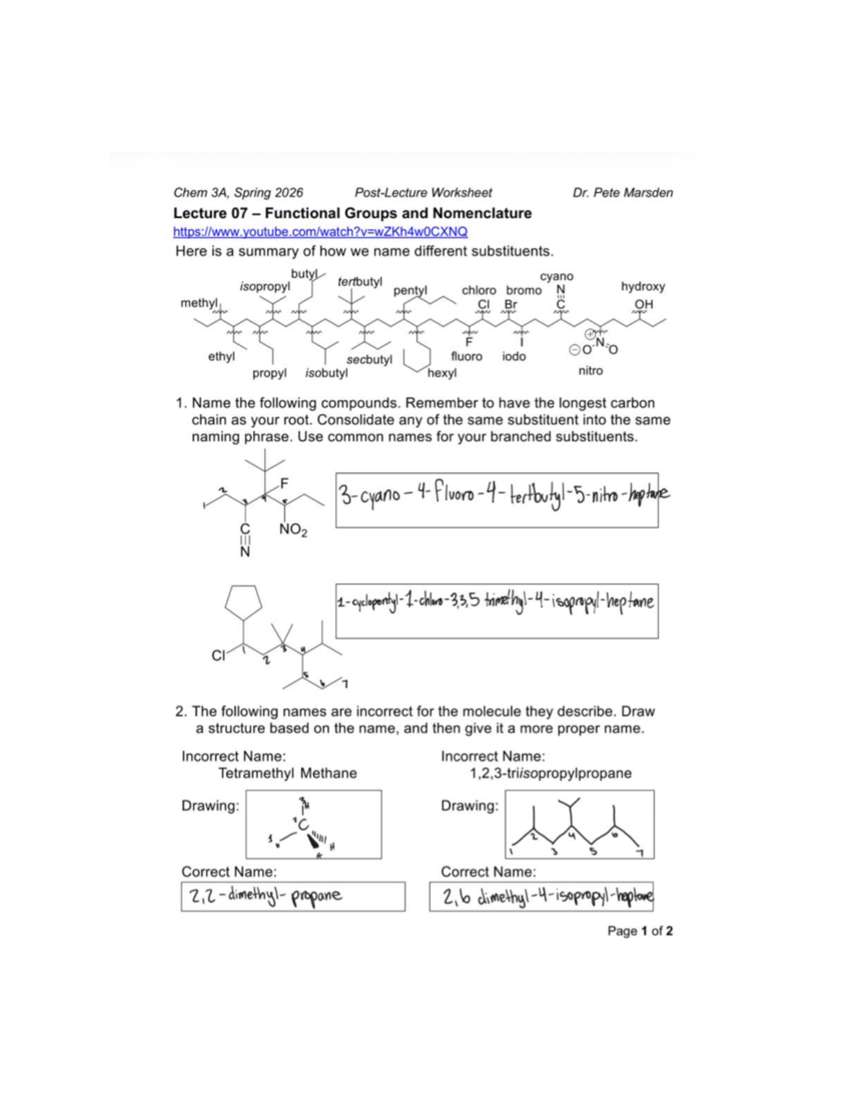Chem 3A Spring 2026 Lecture 07: Functional Groups & Nomenclature ...