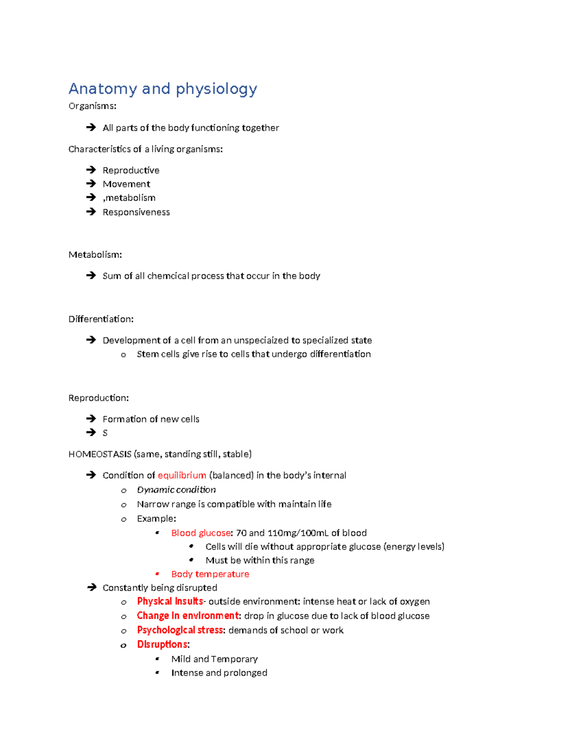 Anatomy and Physiology: Homeostasis and Body Functions Overview - Studocu