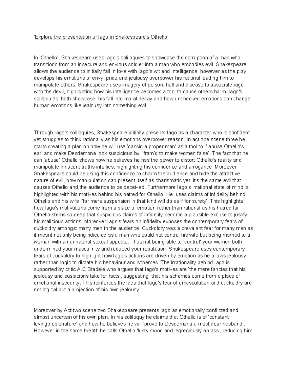 Exploring Iago's Character in Shakespeare's Othello: A Deep Dive - Studocu