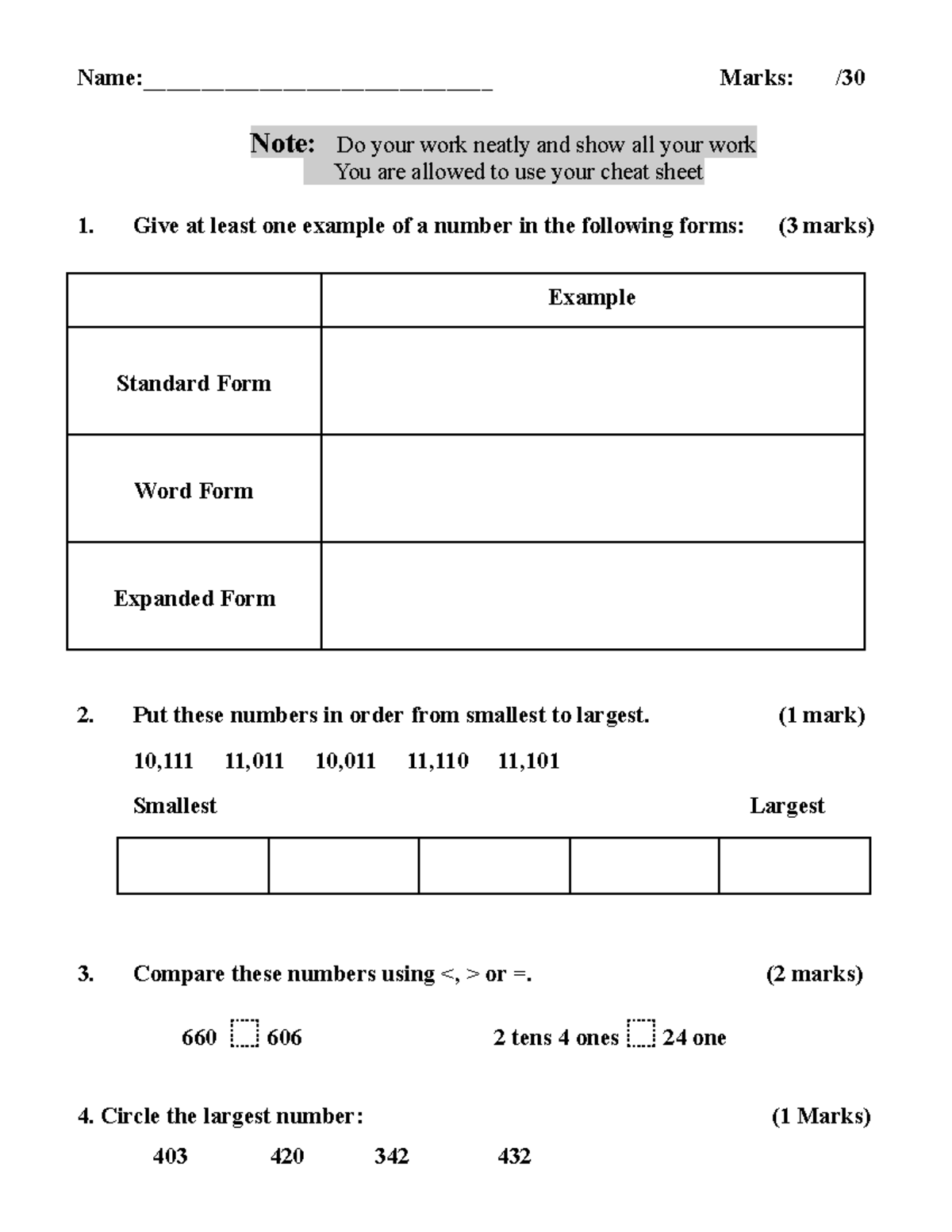 MB Easy Math Assessment: Number Forms & Place Value (2024-25) - Studocu