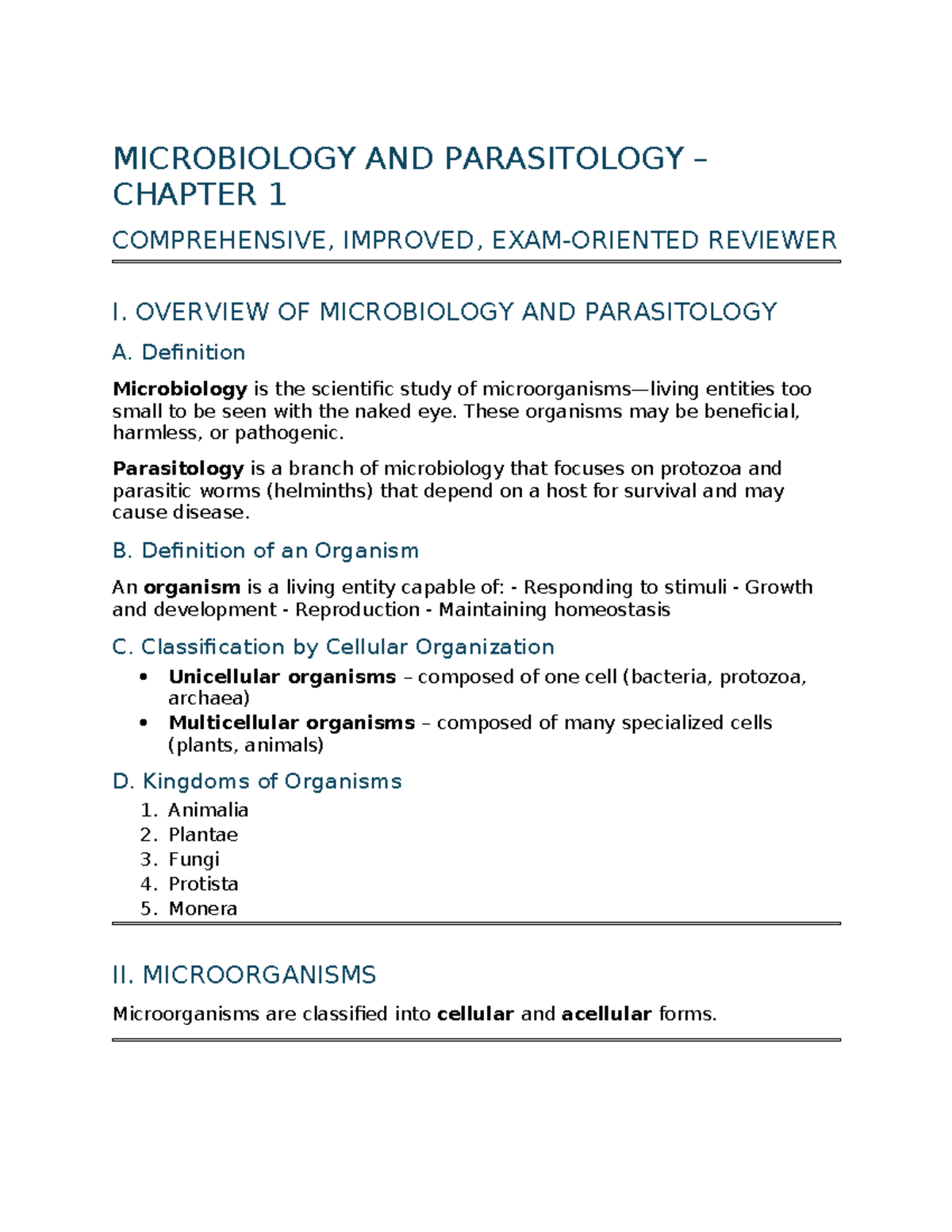 MICROBIOLOGY AND PARASITOLOGY CHAPTER 1 DETAILED REVIEWER - Studocu