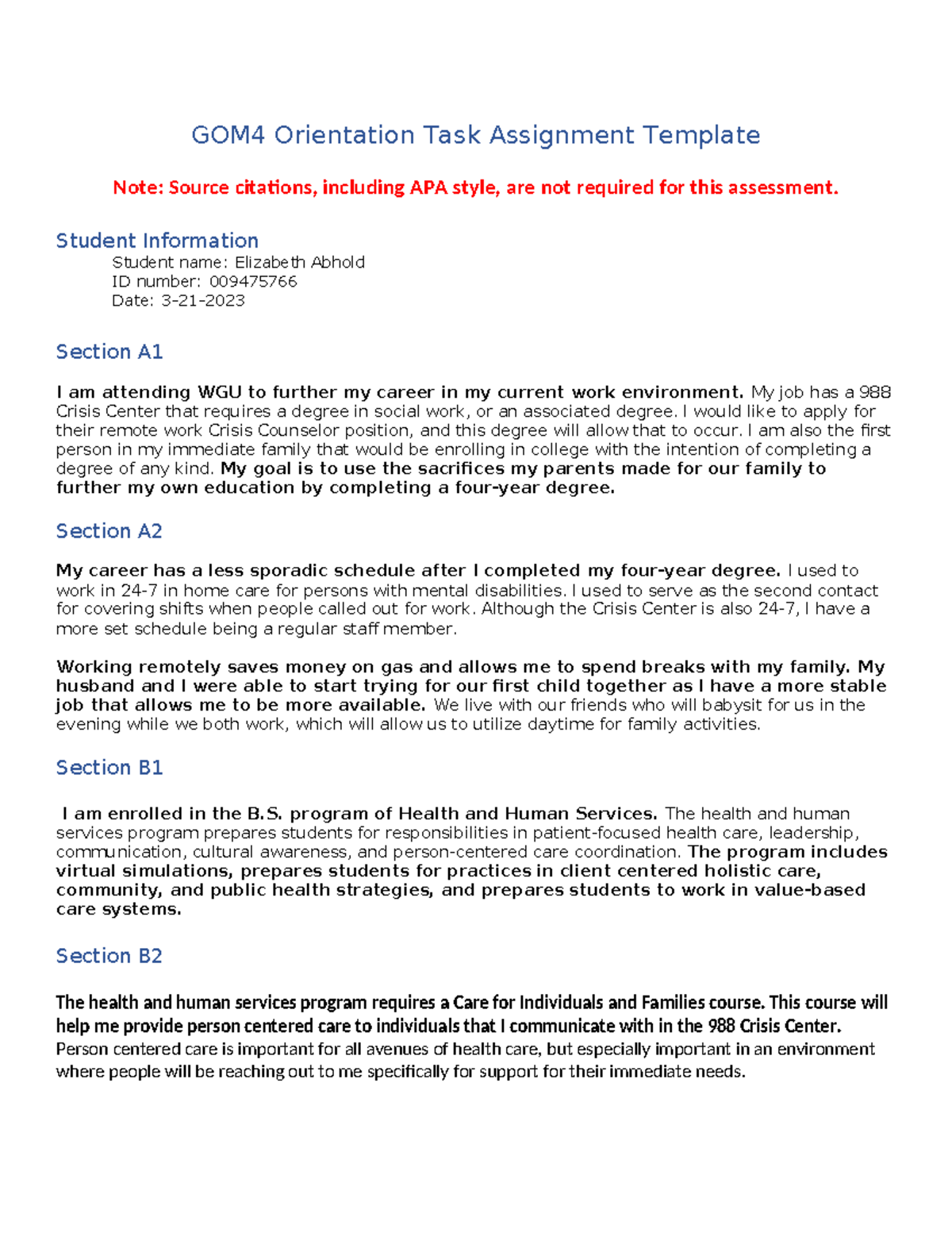 GOM4 Orientation Task Assignment: Career Goals & Study Plan - Studocu