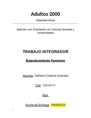 Trabajo Integrador: Empoderamiento Femenino - Adultos 2000 - Studocu