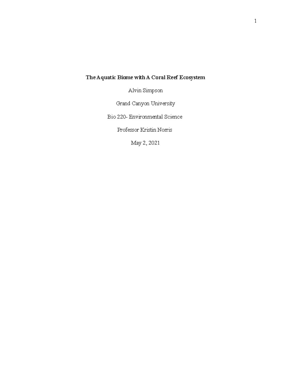 Biome and Ecosystem Essay Week 2 Assignment - The Aquatic Biome with A ...