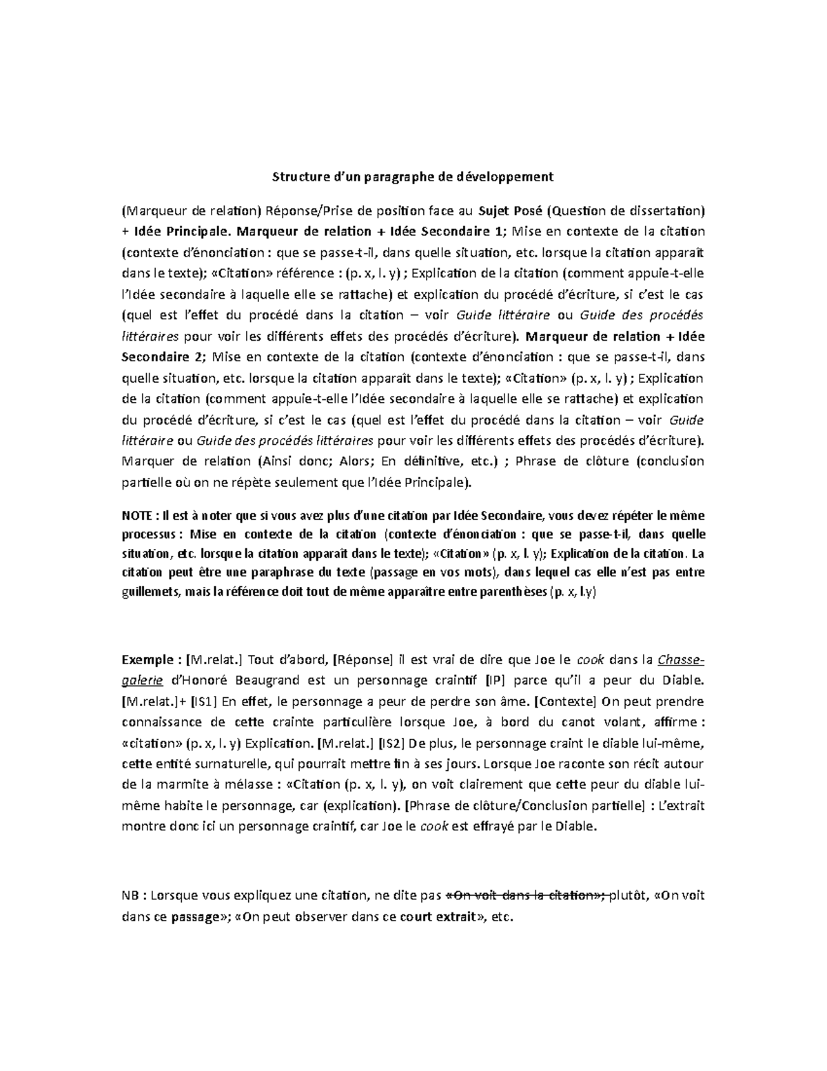 Structure d'un Paragraphe de Développement en Dissertation - Studocu