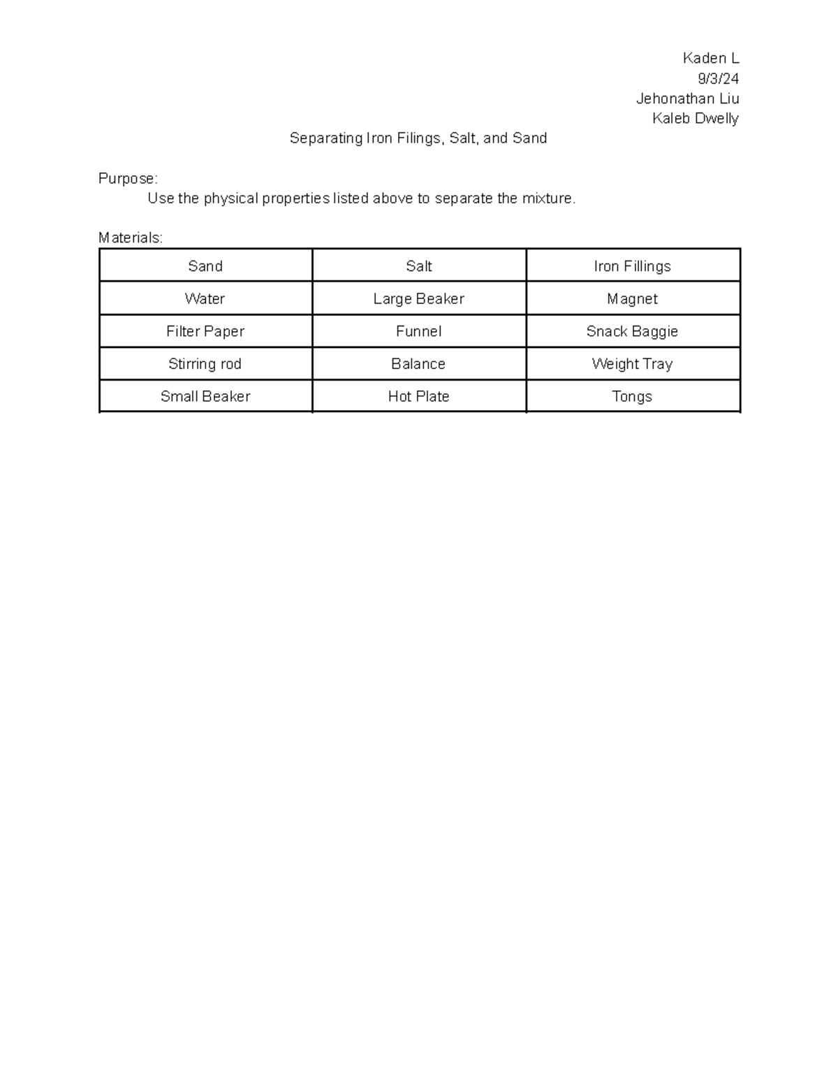 Separating Mixtures: Iron Filings, Salt & Sand Experiment - Studocu