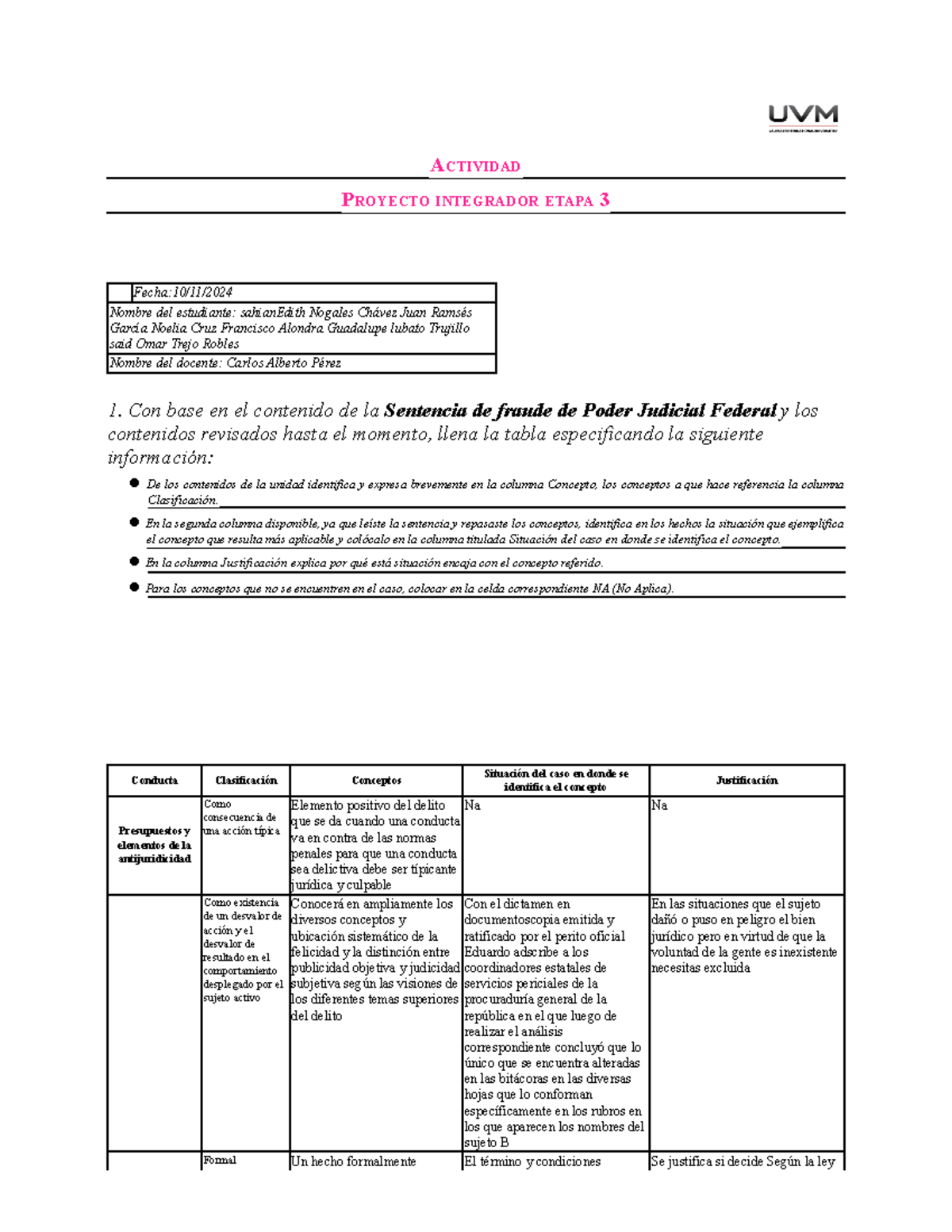 Proyecto Integrador Etapa 3 - A CTIVIDAD PROYECTO INTEGRADOR ETAPA 3 Fecha:10/11/ Nombre del ...