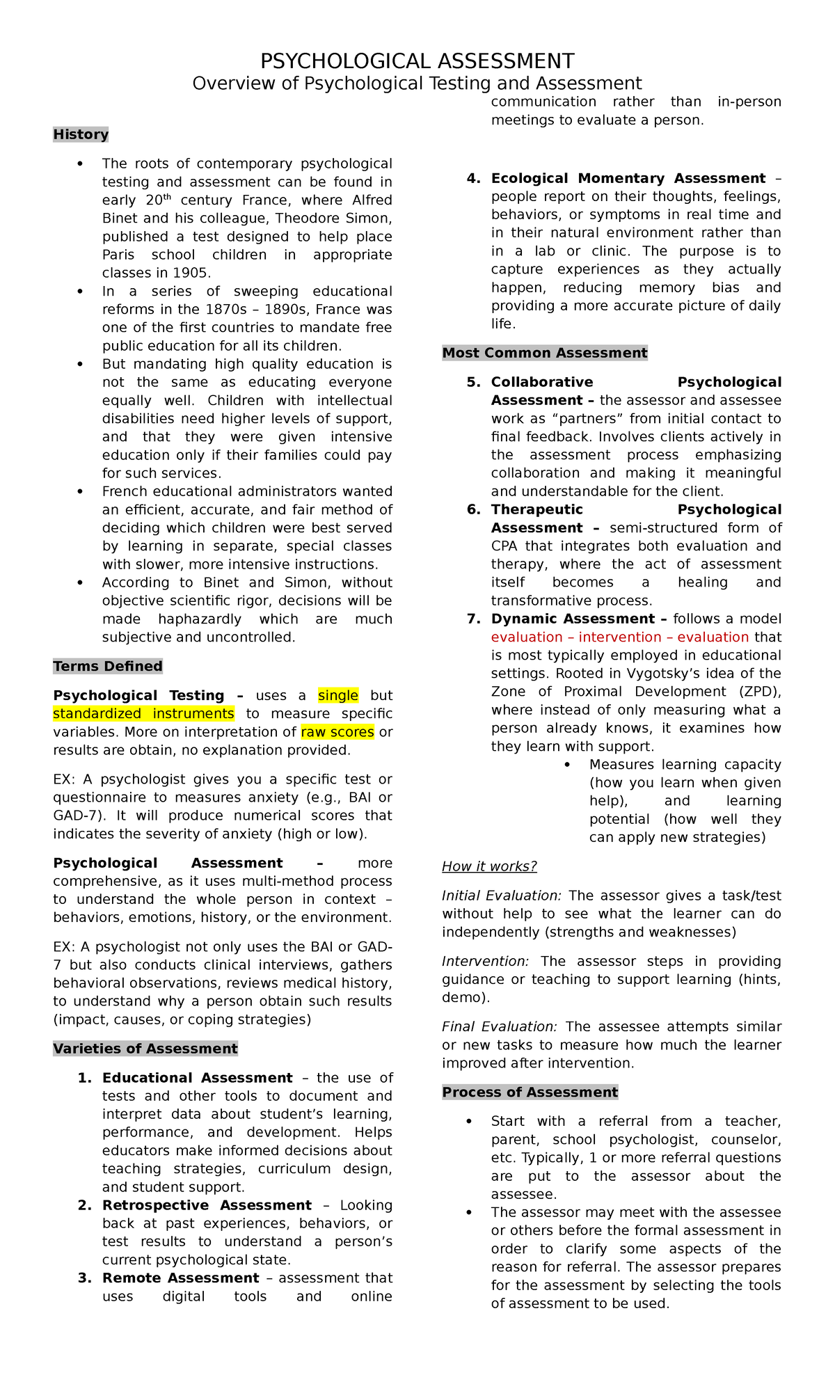 PSYCHASSESS CHAPTER 1: Overview of Psychological Testing & Assessment ...