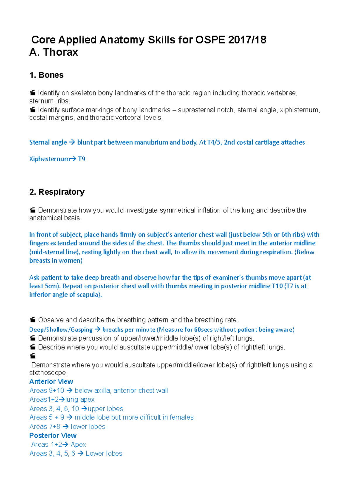 OSPE 2017 - Core Anatomy Skills: Comprehensive Notes & Guidelines - Studocu