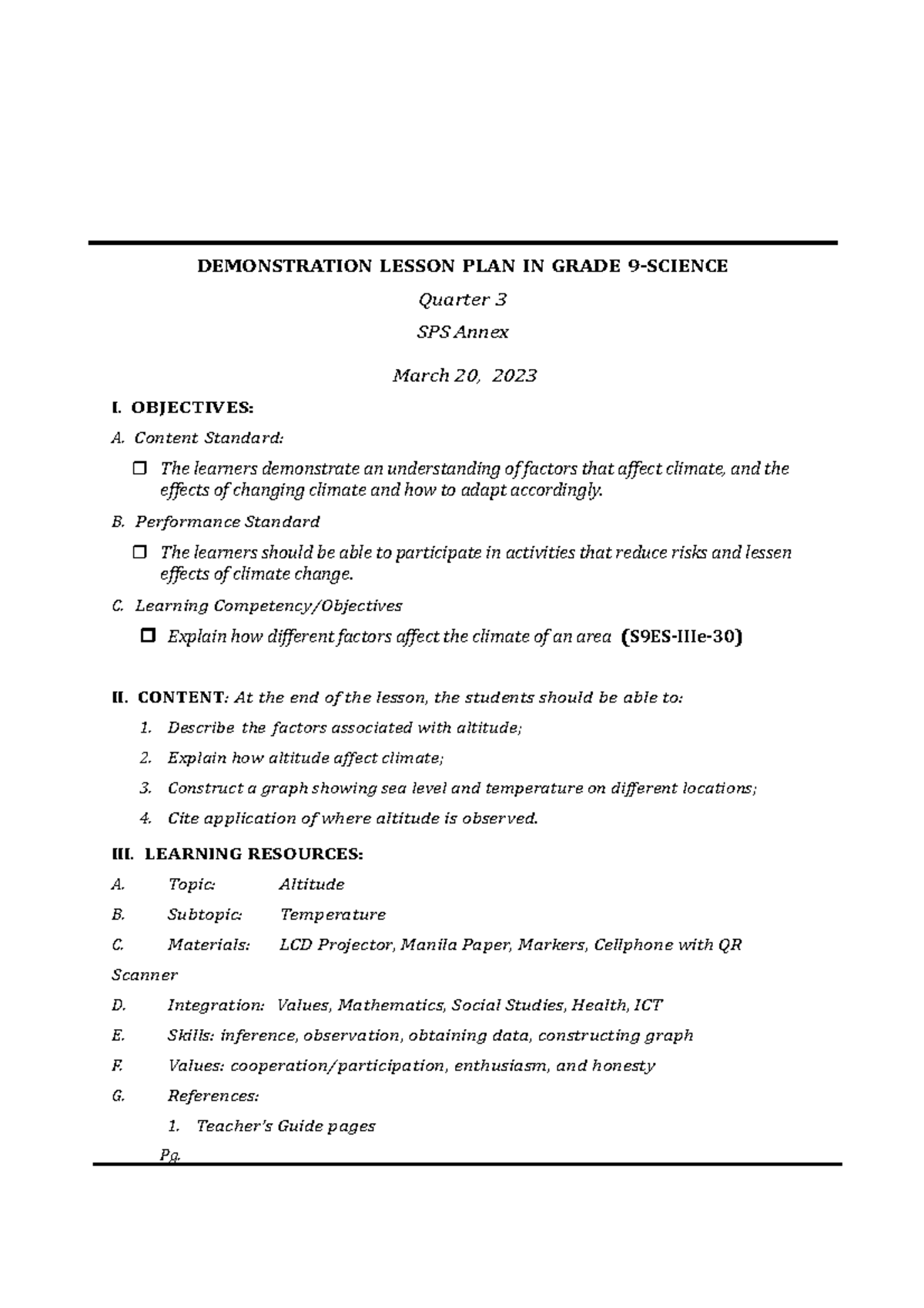 7 Model FOR Grade 7 Q3 - Classroom Observation Tool - DEMONSTRATION ...