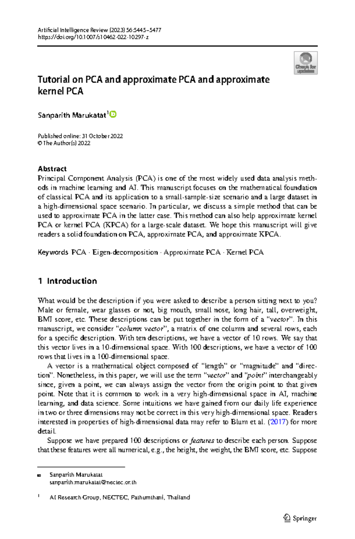 S10462 Tutorial on PCA, Approximate PCA, and Kernel PCA Techniques ...