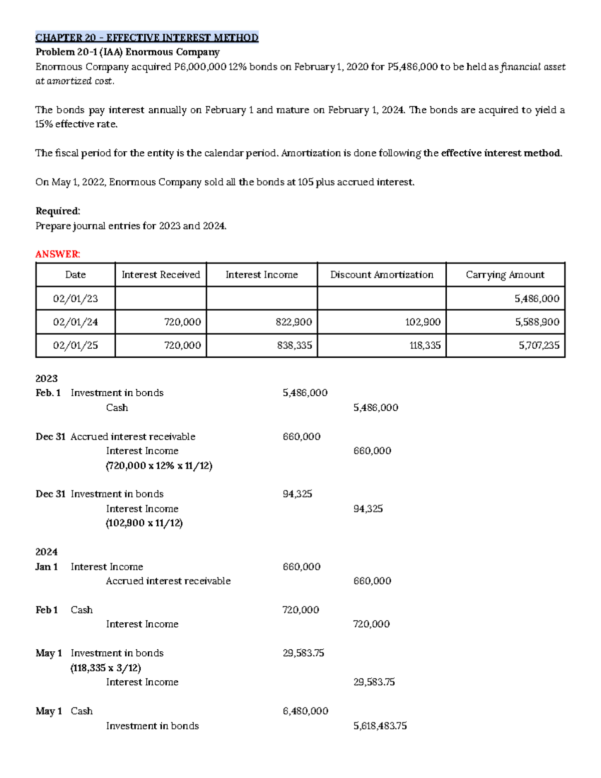 Chapter 20 - Effective Interest Method: Journal Entries and Examples ...