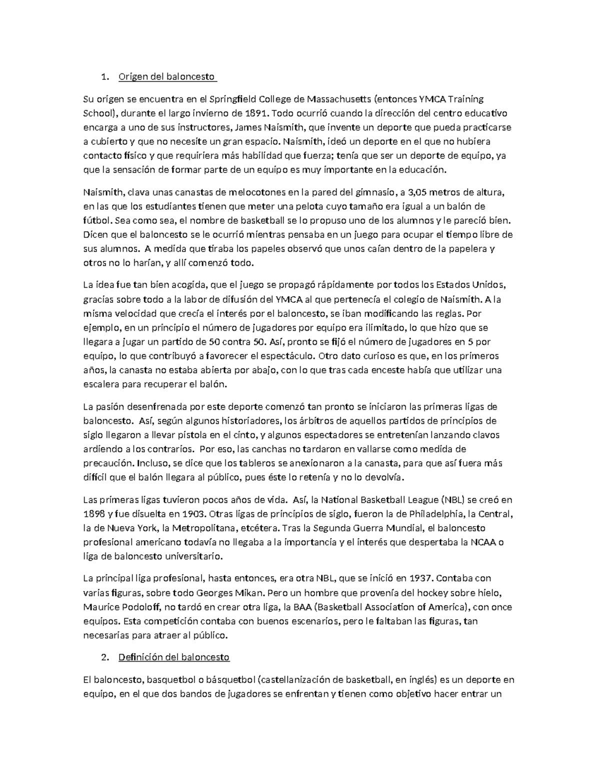 Origen del baloncesto - 1. Origen del baloncesto Su origen se encuentra ...