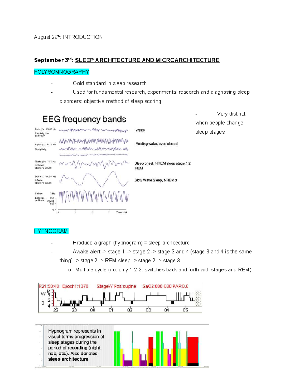 PSYC 444 - Sleep Mechanism & Behaviour: Midterm 1 Study Notes - Studocu