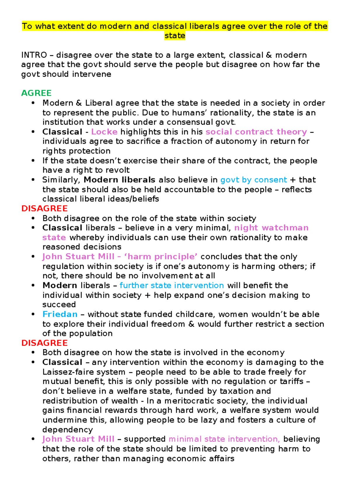 Ideology Essay Plans: Modern vs Classical Liberalism Analysis - Studocu