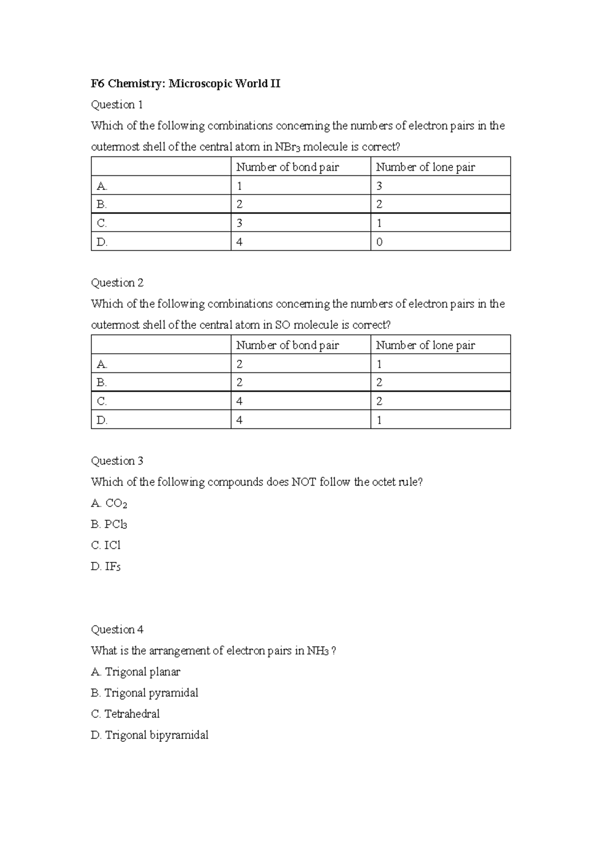 F6 Chemistry: Microscopic World II Quiz & Review Questions - Studocu