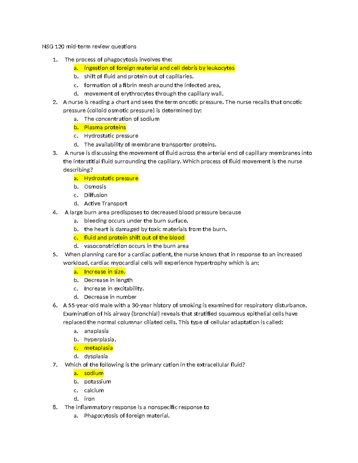 NSG120 - Midterm Review Practice Questions and Answers - Studocu
