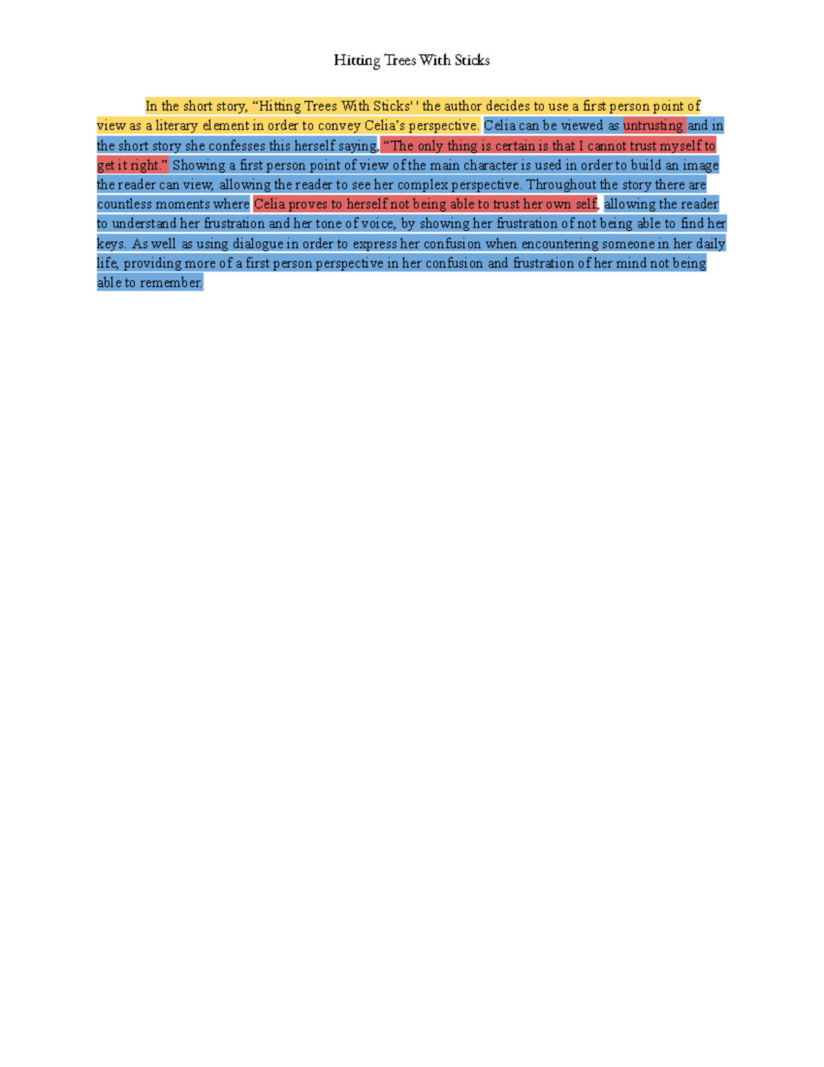 AP English - Essay Analysis of "Hitting Trees With Sticks" - Studocu