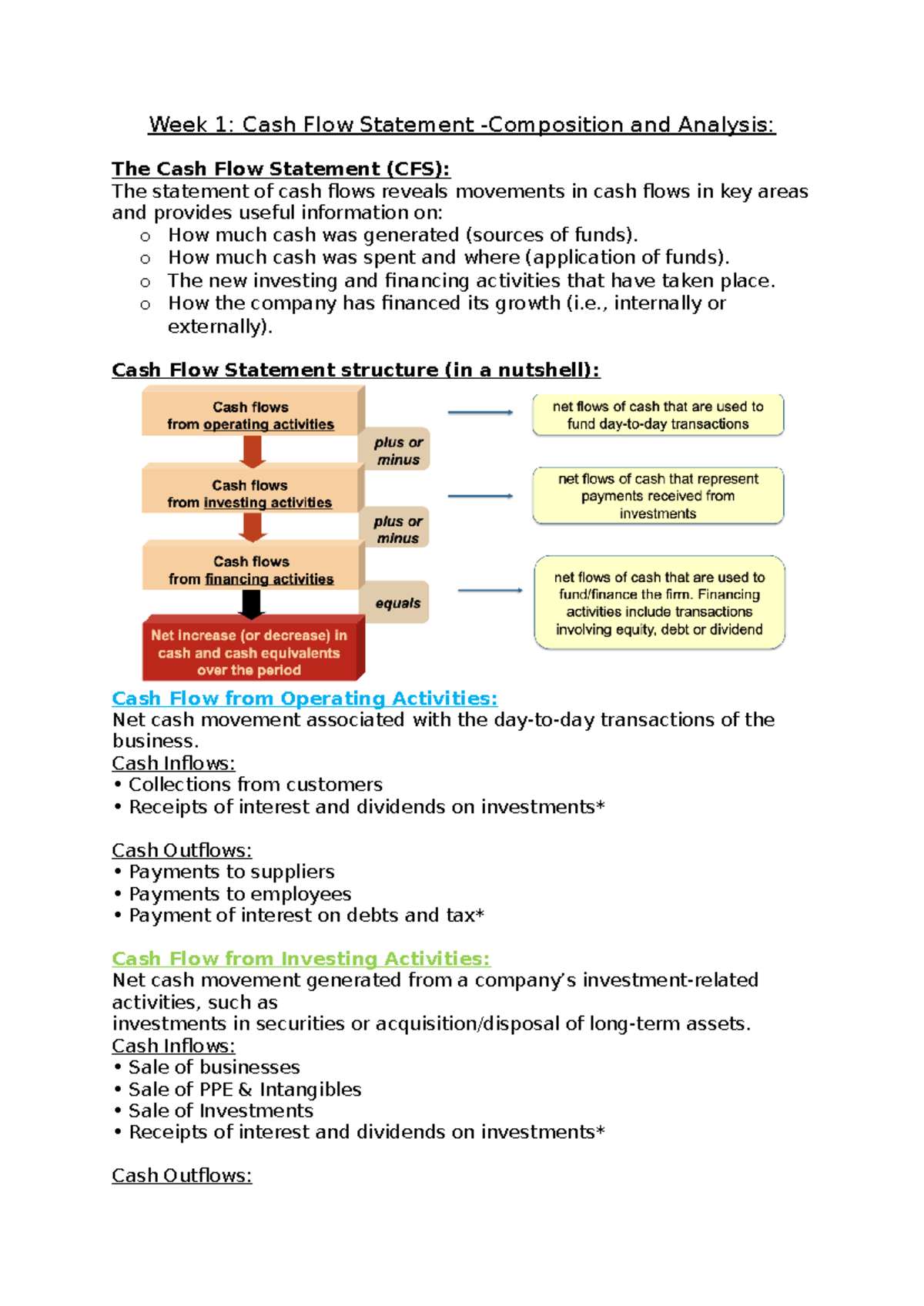 Week 1: Cash Flow Statement Analysis and Key Insights - Studocu