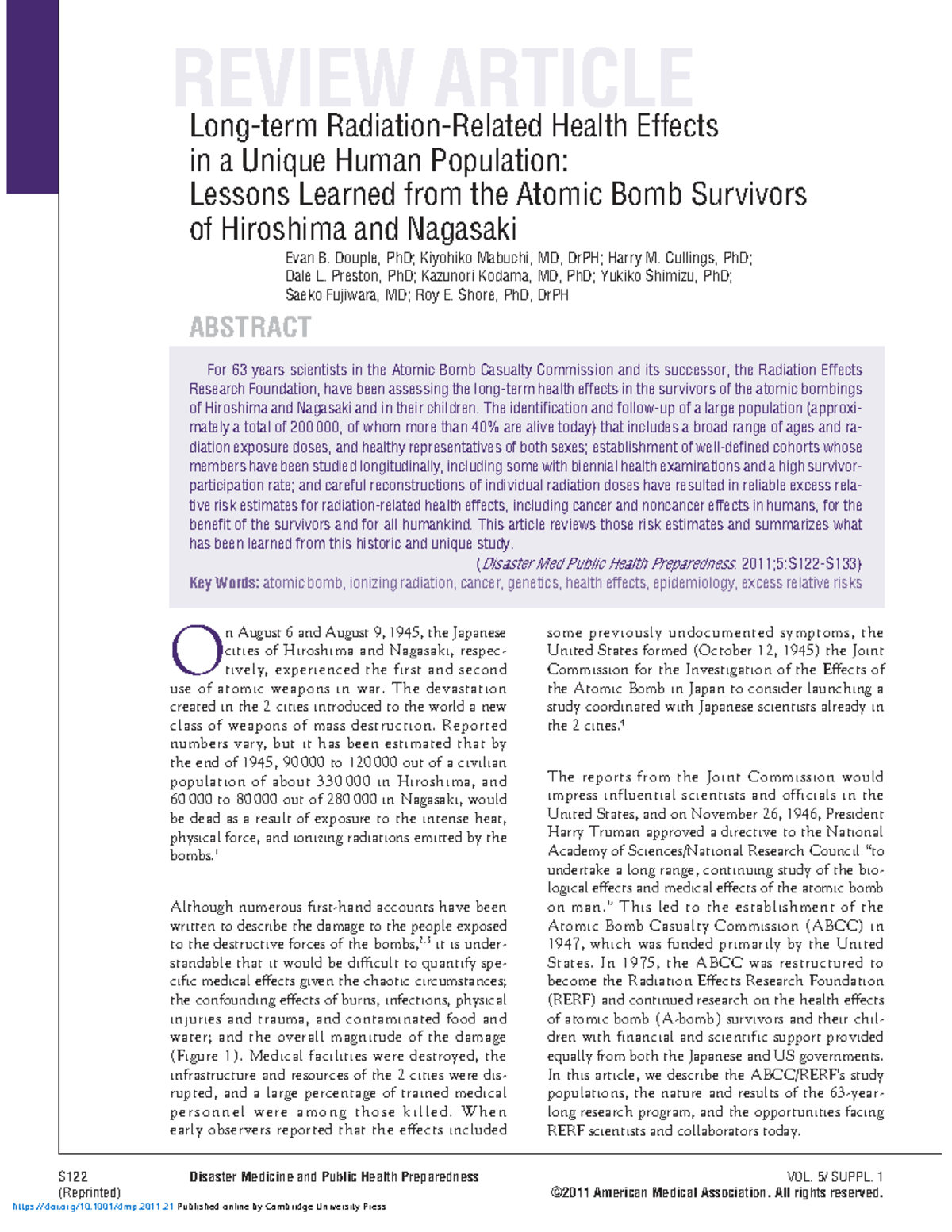 Long-term Radiation-Related Health Effects in Atomic Bomb Survivors ...