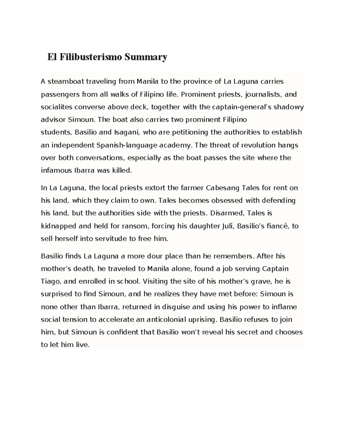 El Filibusterismo Summary: A Journey of Revolution and Betrayal - Studocu