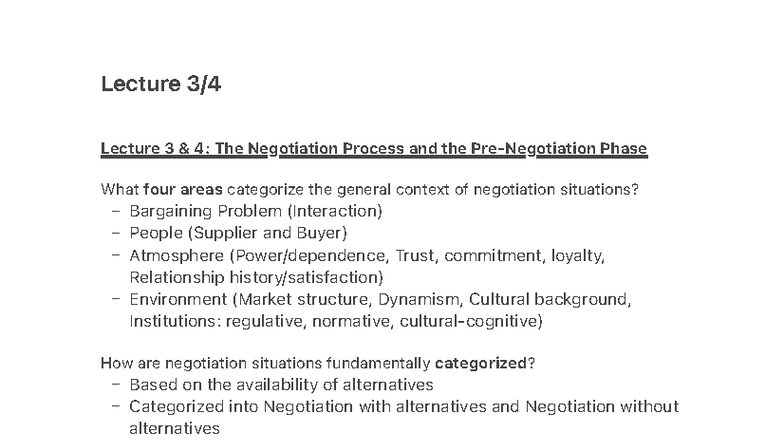 Lecture 3.4: Understanding the Negotiation Process and Key Concepts - Studocu