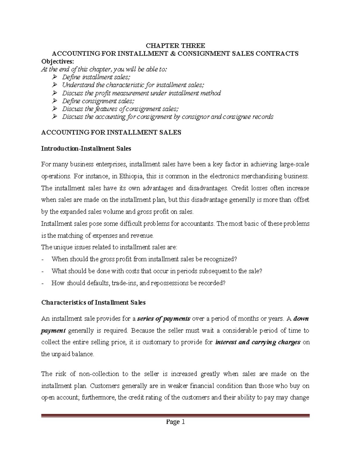 Chapter 3: Accounting for Installment & Consignment Sales Contracts ...