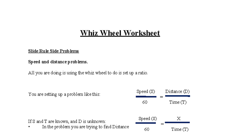 Whiz Wheel Worksheet WCA: Speed, Distance, and Fuel Problems - Studocu