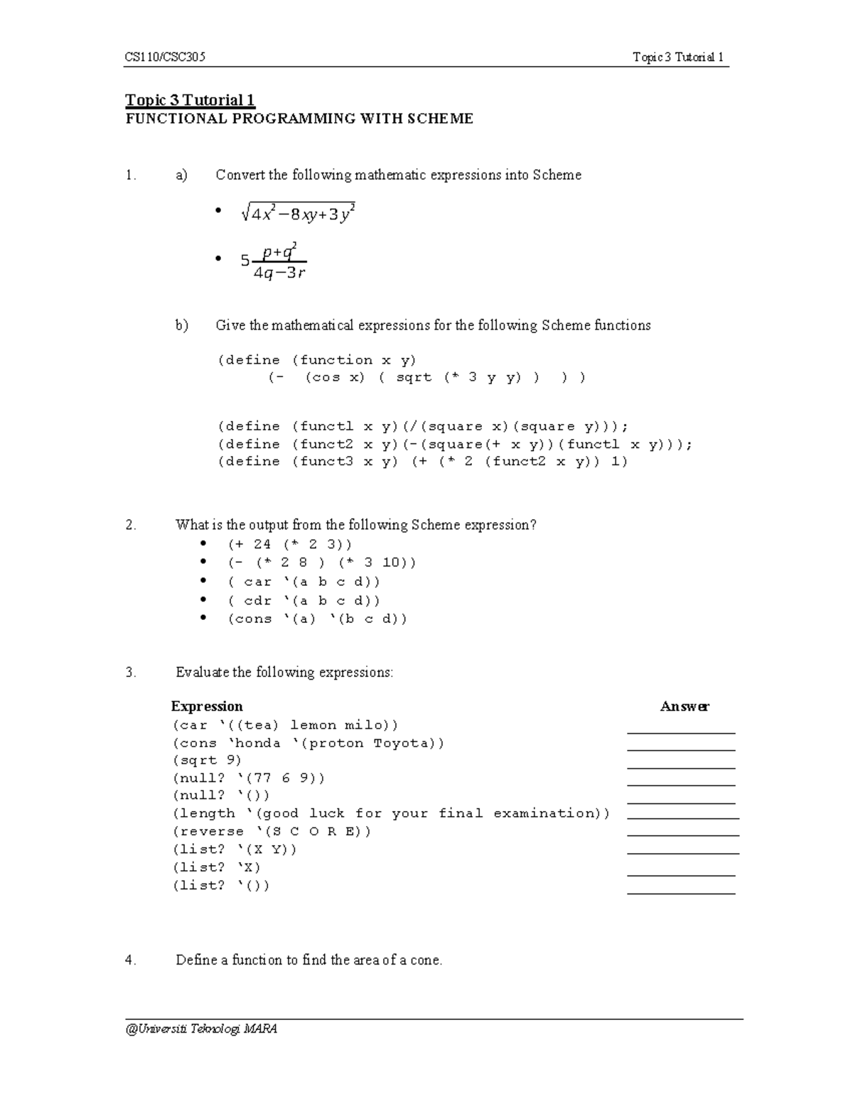 TUTORIAL CHAP 3 - CS110/CSC305 Topic 3 Tutorial 1 Topic 3 Tutorial 1 ...