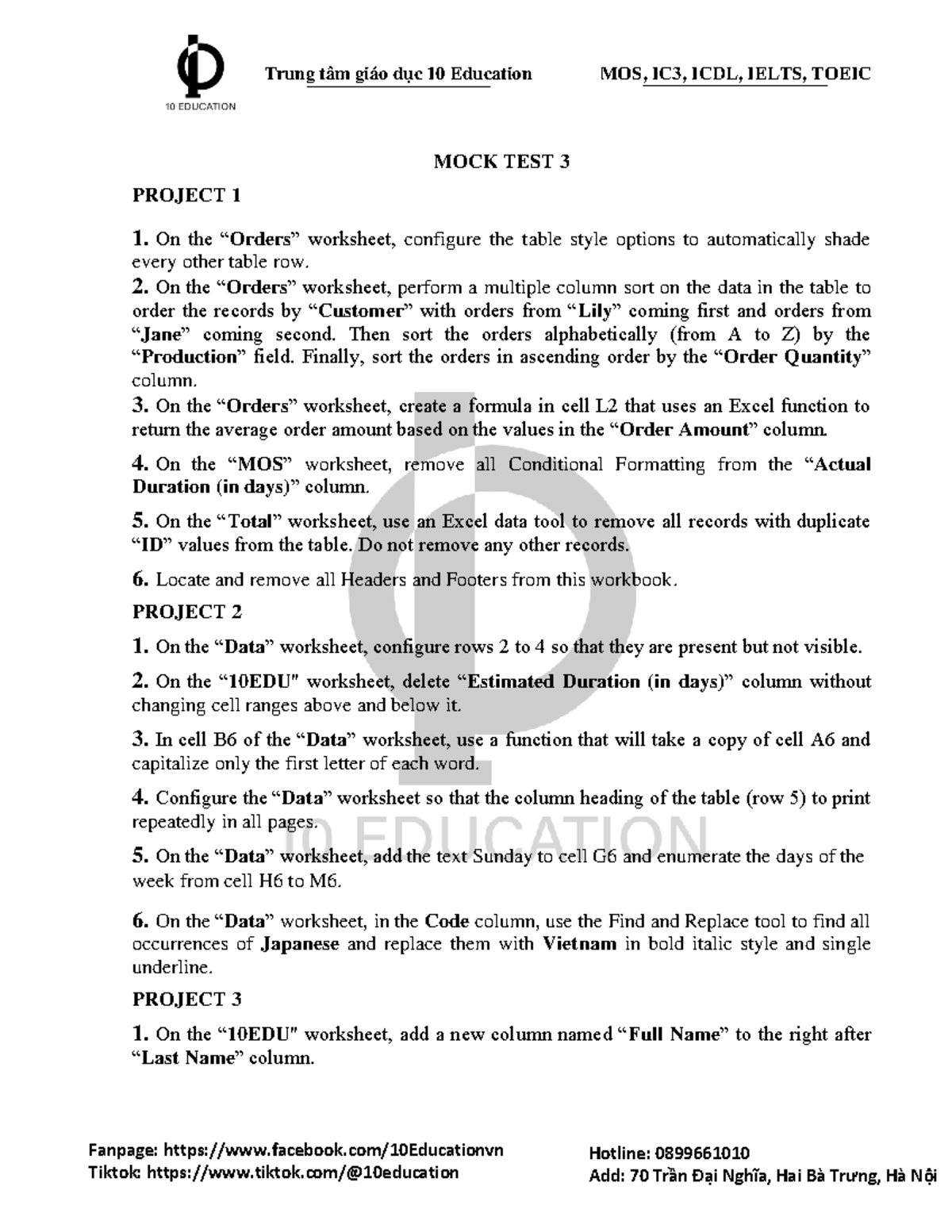 MOCK TEST 3 - dvdfvfdvfdcd - Hotline: 0899661010 Fanpage: facebook ...