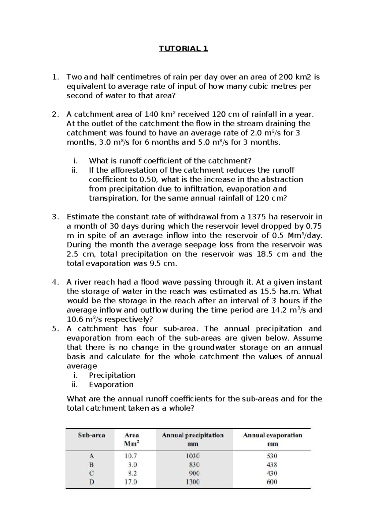 Tutorial 1: Water Flow and Runoff Calculations in Catchment Areas - Studocu