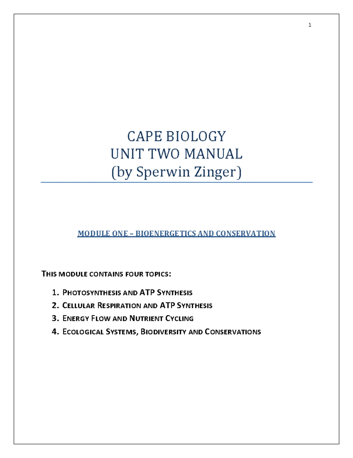 Biology CAPE 2018 Unit 1 Paper 1 Exam Notes - Studocu