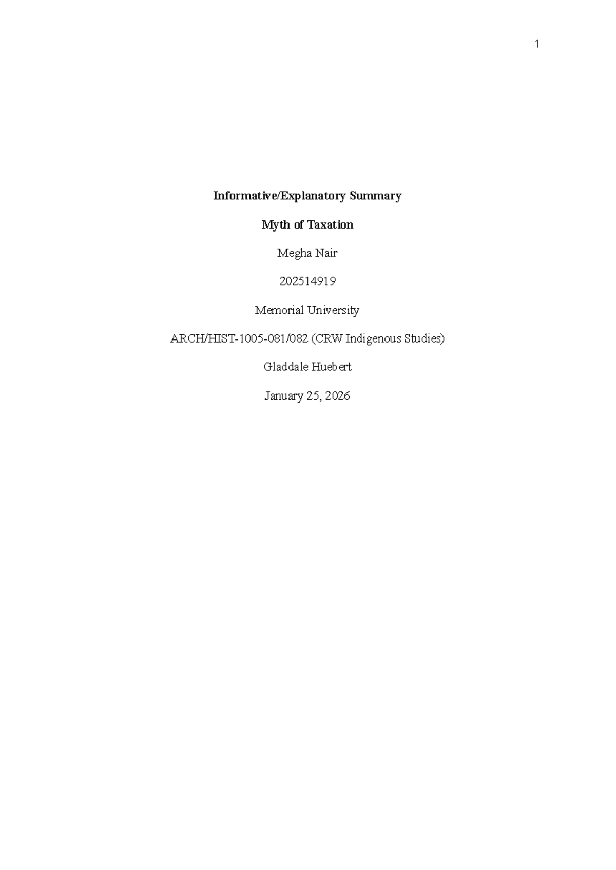 CRW Indigenous Studies: Summary of the Myth of Taxation - Studocu