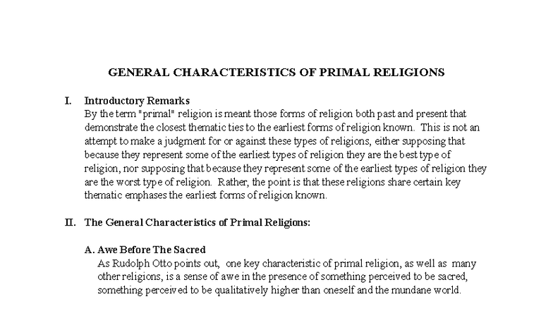 Characteristics of Primal Religions: Themes and Rituals Explained - Studocu