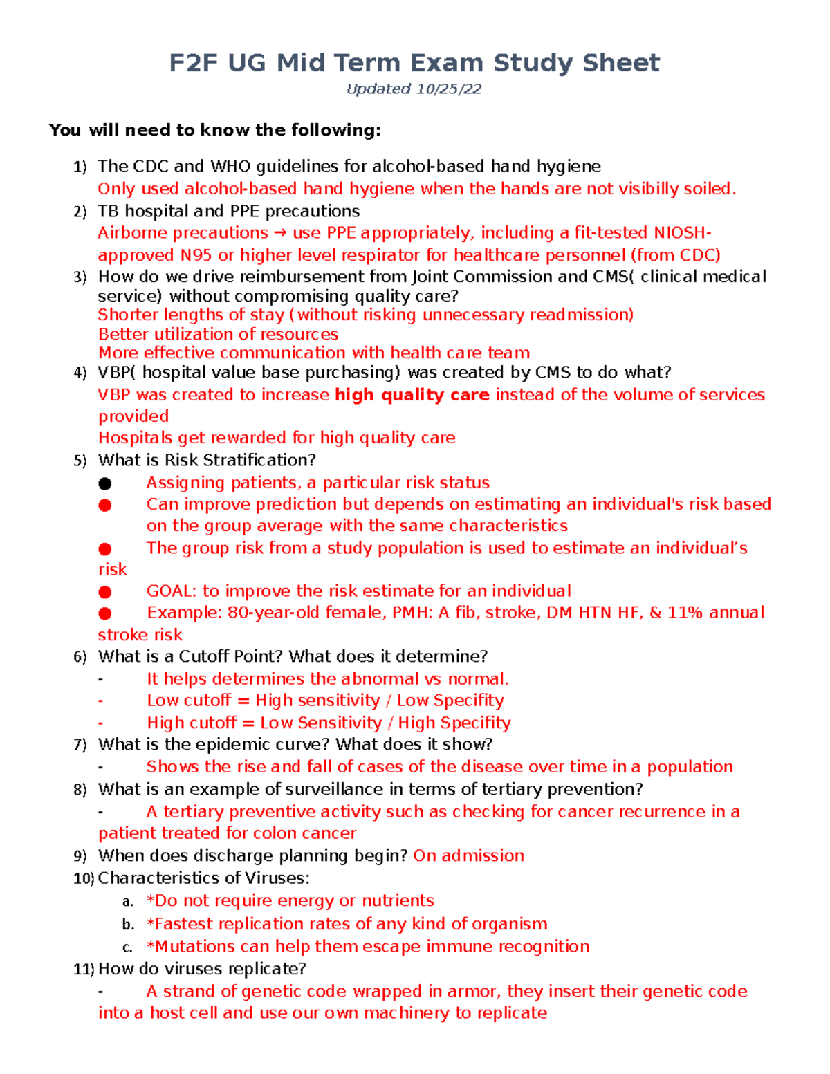 EPI midterm study guide - F2F UG Mid Term Exam Study Sheet Updated 10 ...