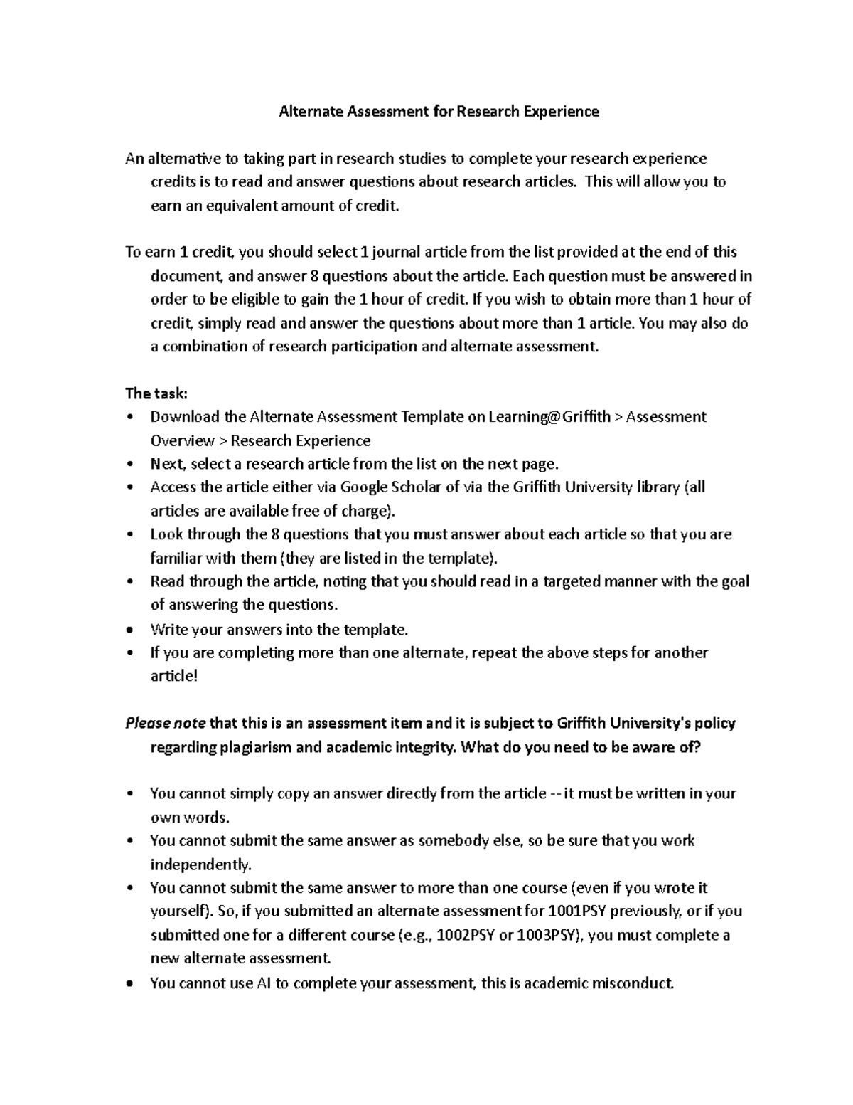 Alternate Assessment Instructions for Research Experience 2025 - Studocu