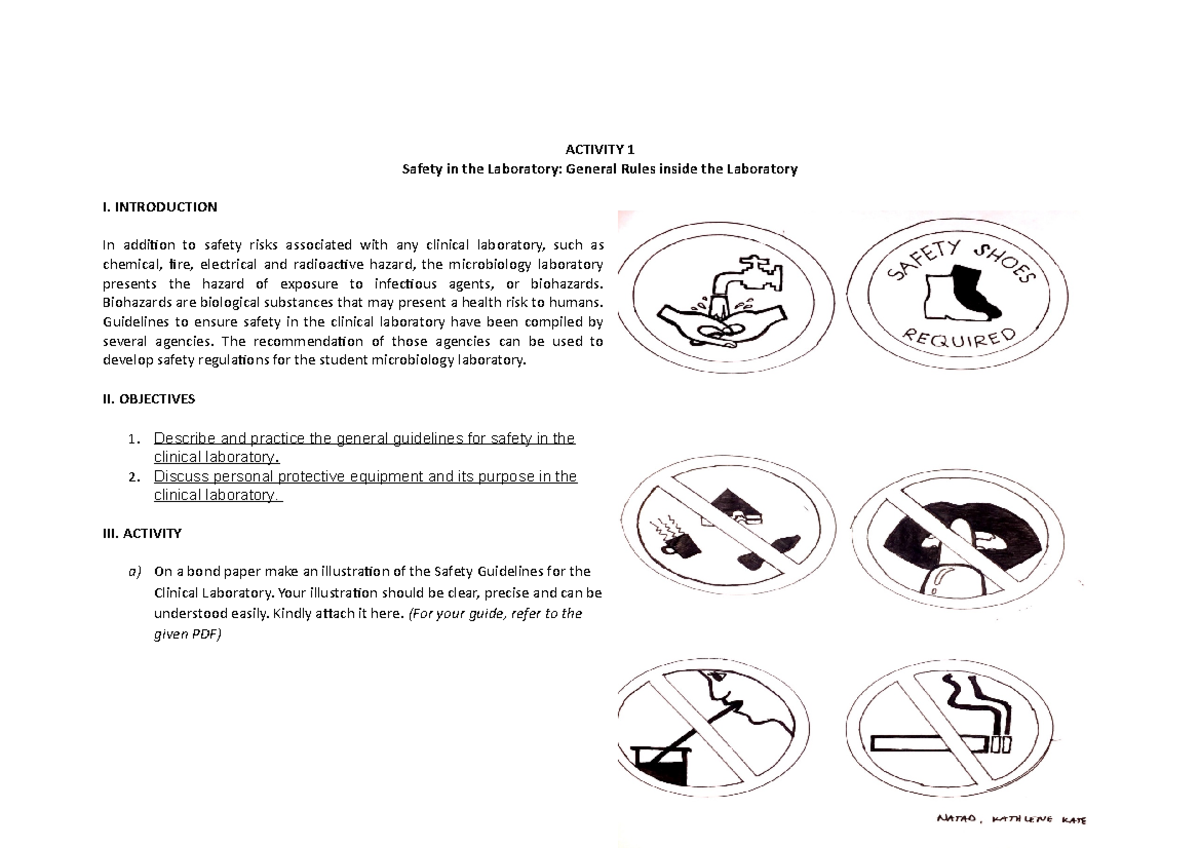 Microbiology Activity 1 Safety in the Laboratory: General Rules inside ...